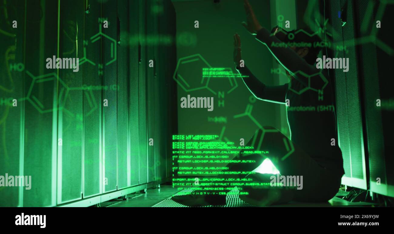 Image Of Computer Language Molecule Structures Caucasian Man Using Vr