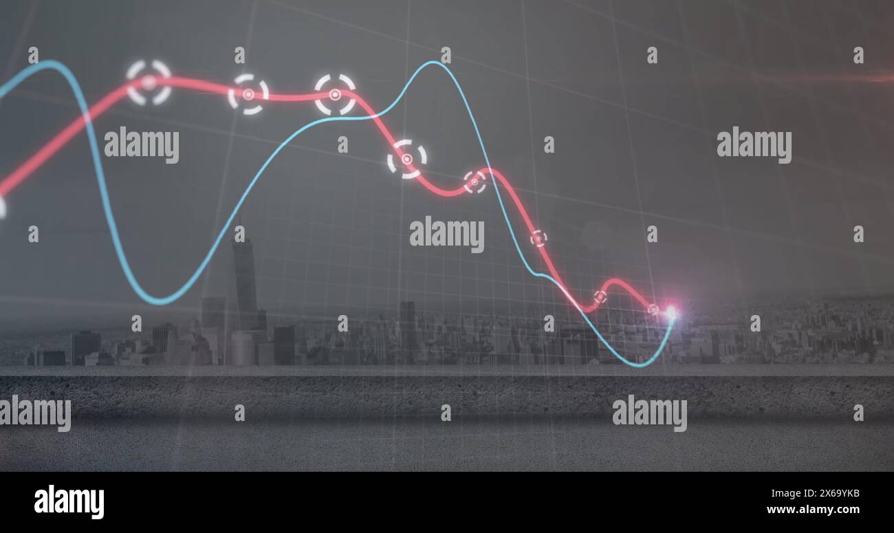 Image of glowing graphs moving over grid network against aerial view of cityscape Stock Photo ...