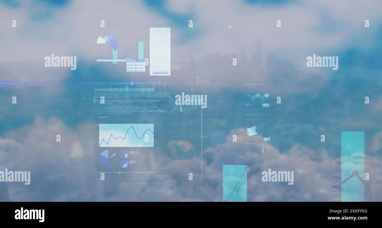 Image of numbers, data processing and statistics over clouds and landscape Stock Photo - Alamy