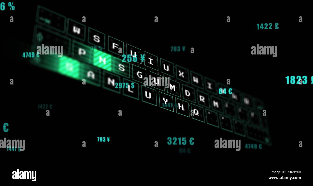 Image of changing numbers floating over data processing against black ...