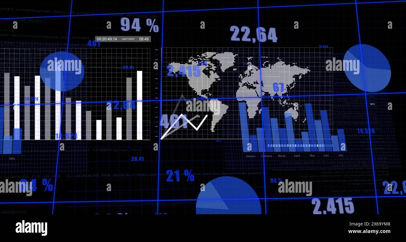 Image of statistical data processing over grid network on black ...