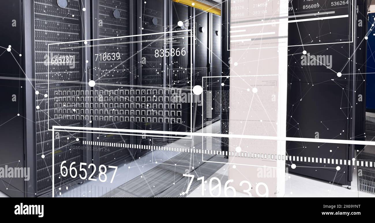 Communication networks and data processing over computer server room Stock Photo - Alamy