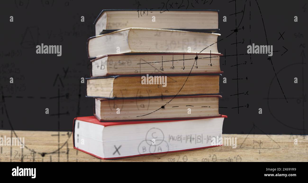 Image of stack of books over mathematical equations and formulae Stock ...