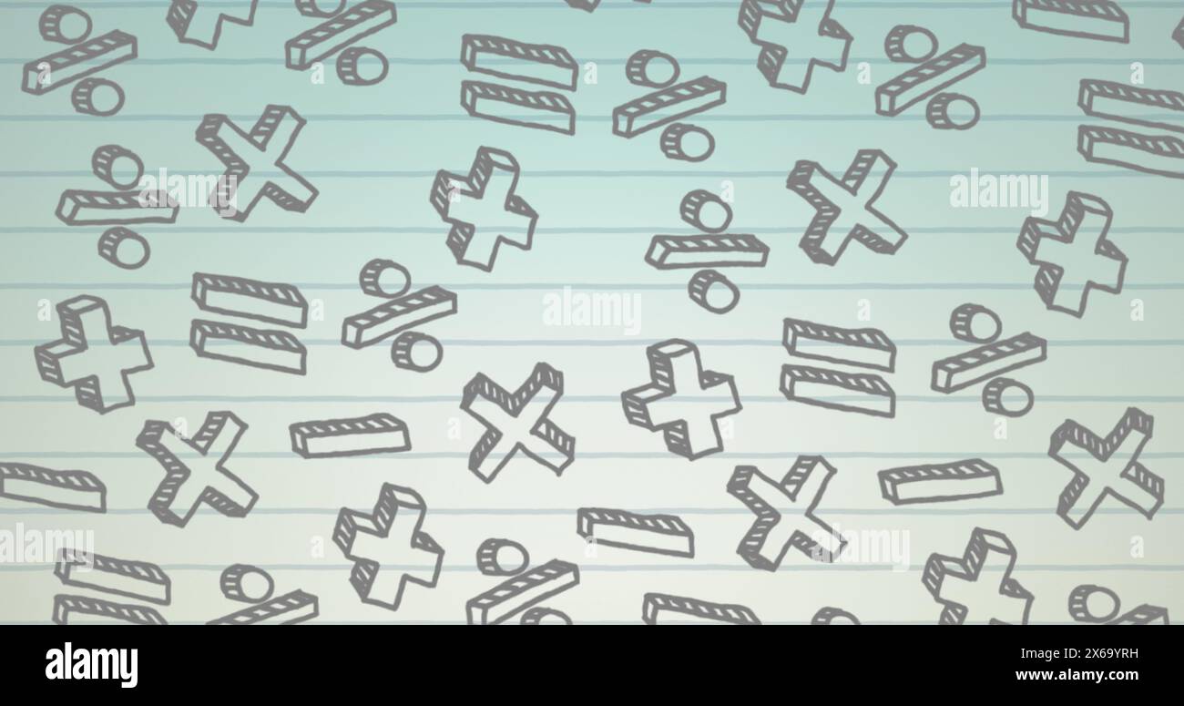 Image of multiple mathematical symbols floating against white lined ...