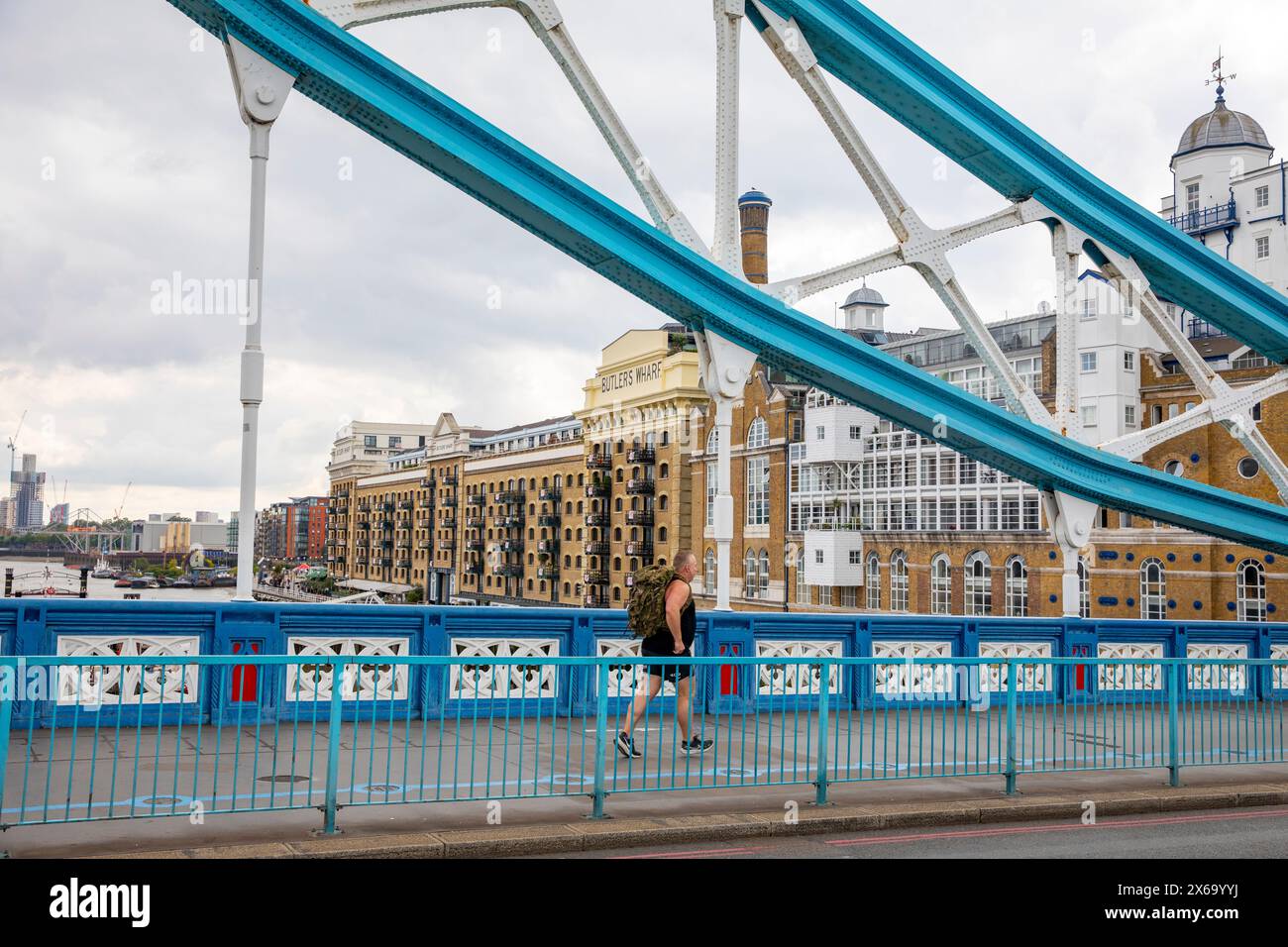Tower Bridge London, close up of bridge structure with pedestrian ...