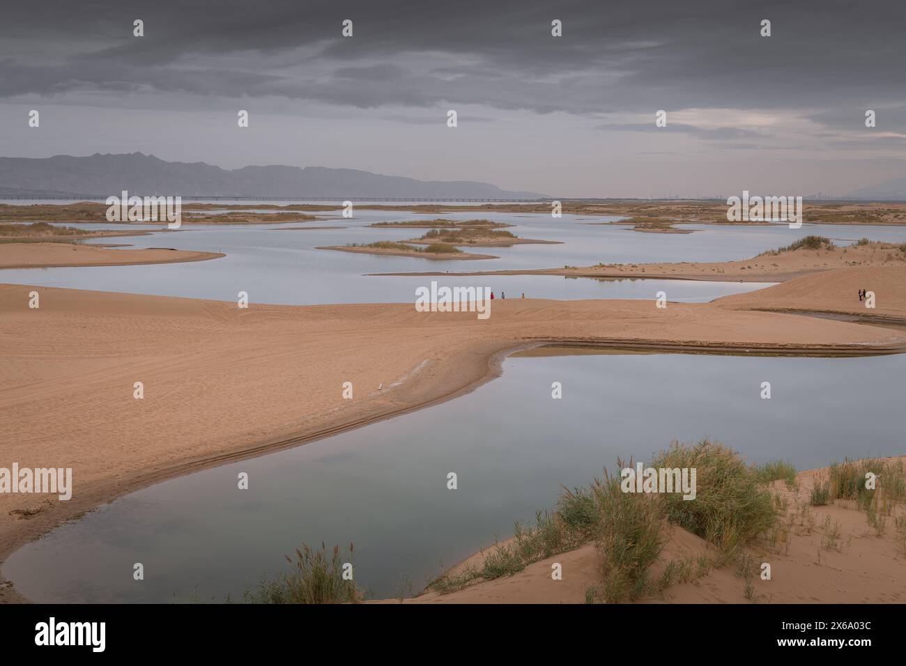 The lake in the middle of the desert. A unique landscape of Wuhai city ...