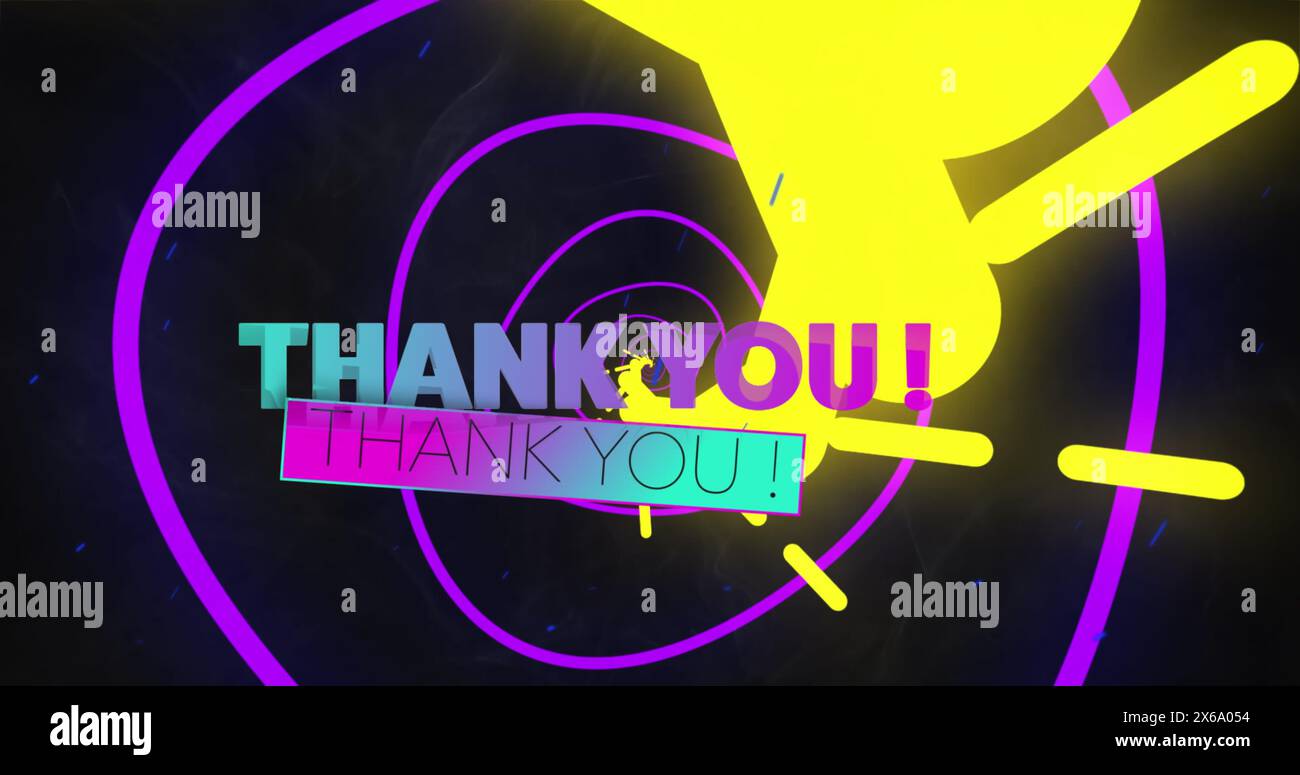 Image of thank you text banner over neon purple tunnel in seamless ...