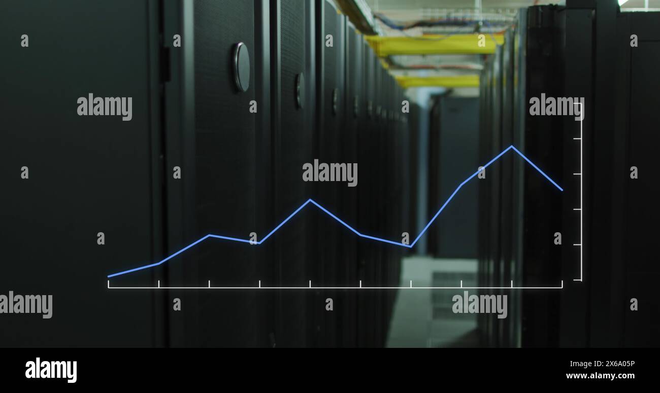 Image of line graphs representing growth over server room Stock Photo ...
