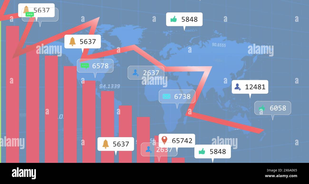 Animation graphs numbers over map hi-res stock photography and images - Alamy