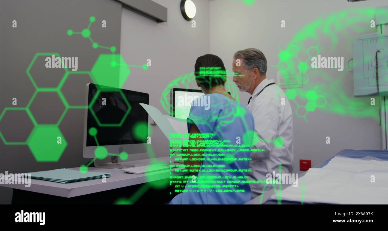 Image of medical data processing over male and female scientists ...