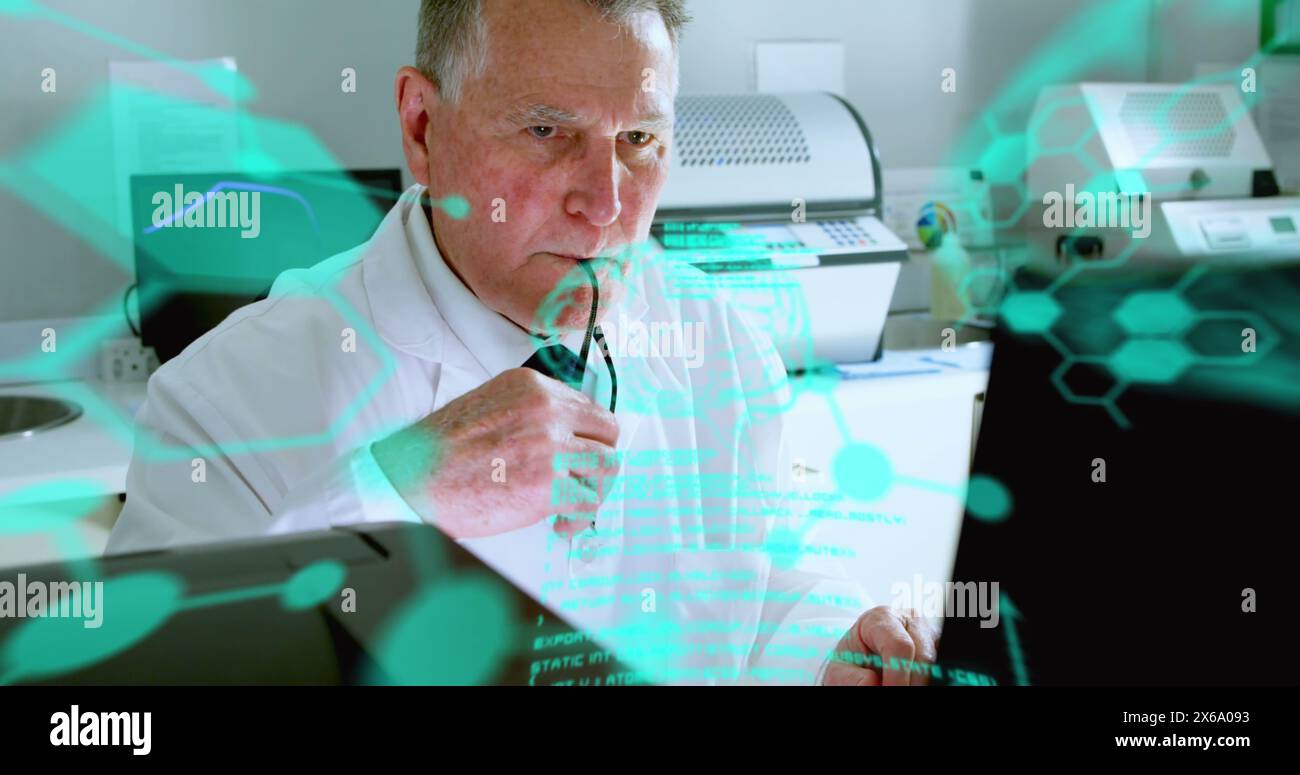 Image of medical data processing on caucasian senior male scientist ...