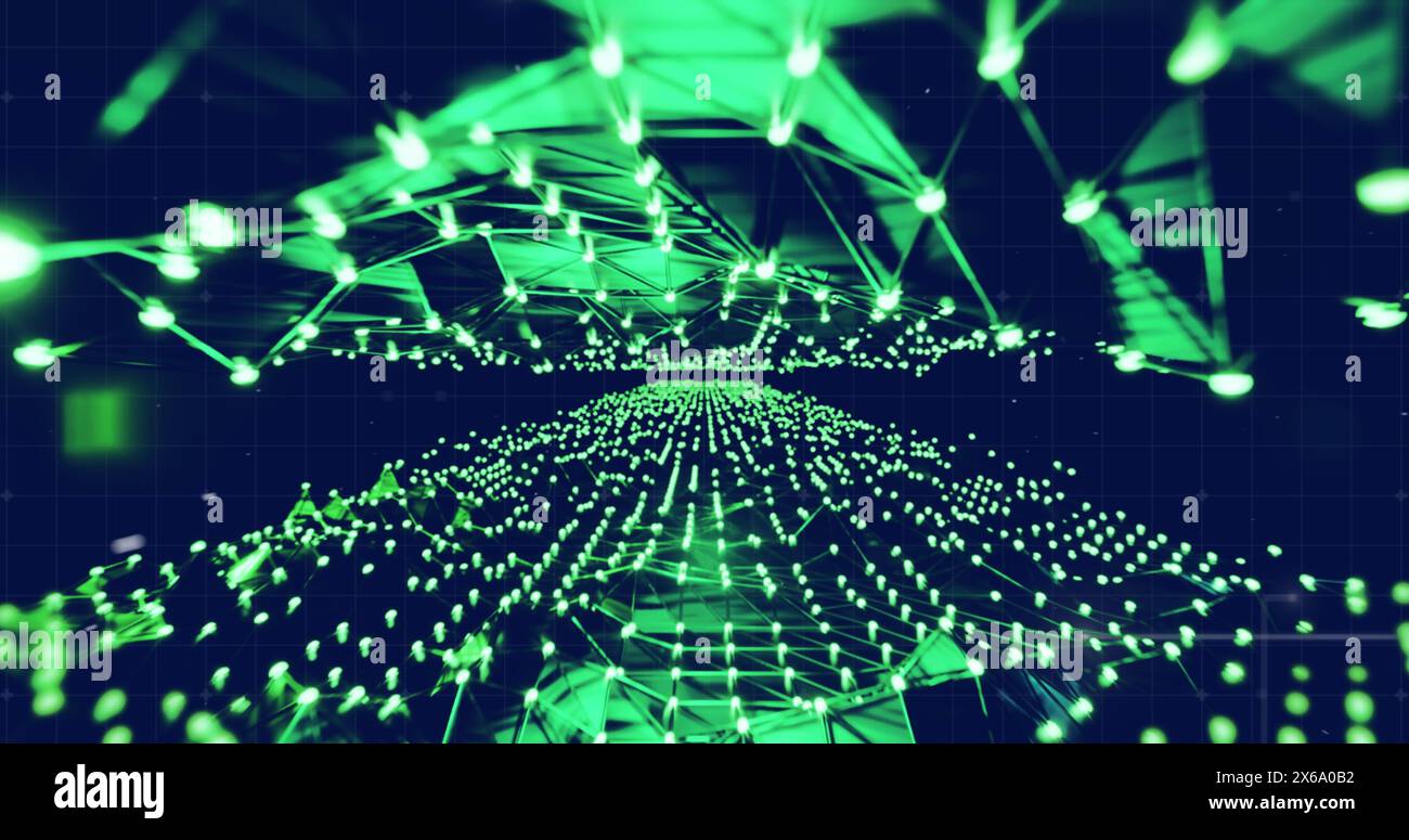 Image of connected dots forming dynamic waves over black background Stock Photo - Alamy