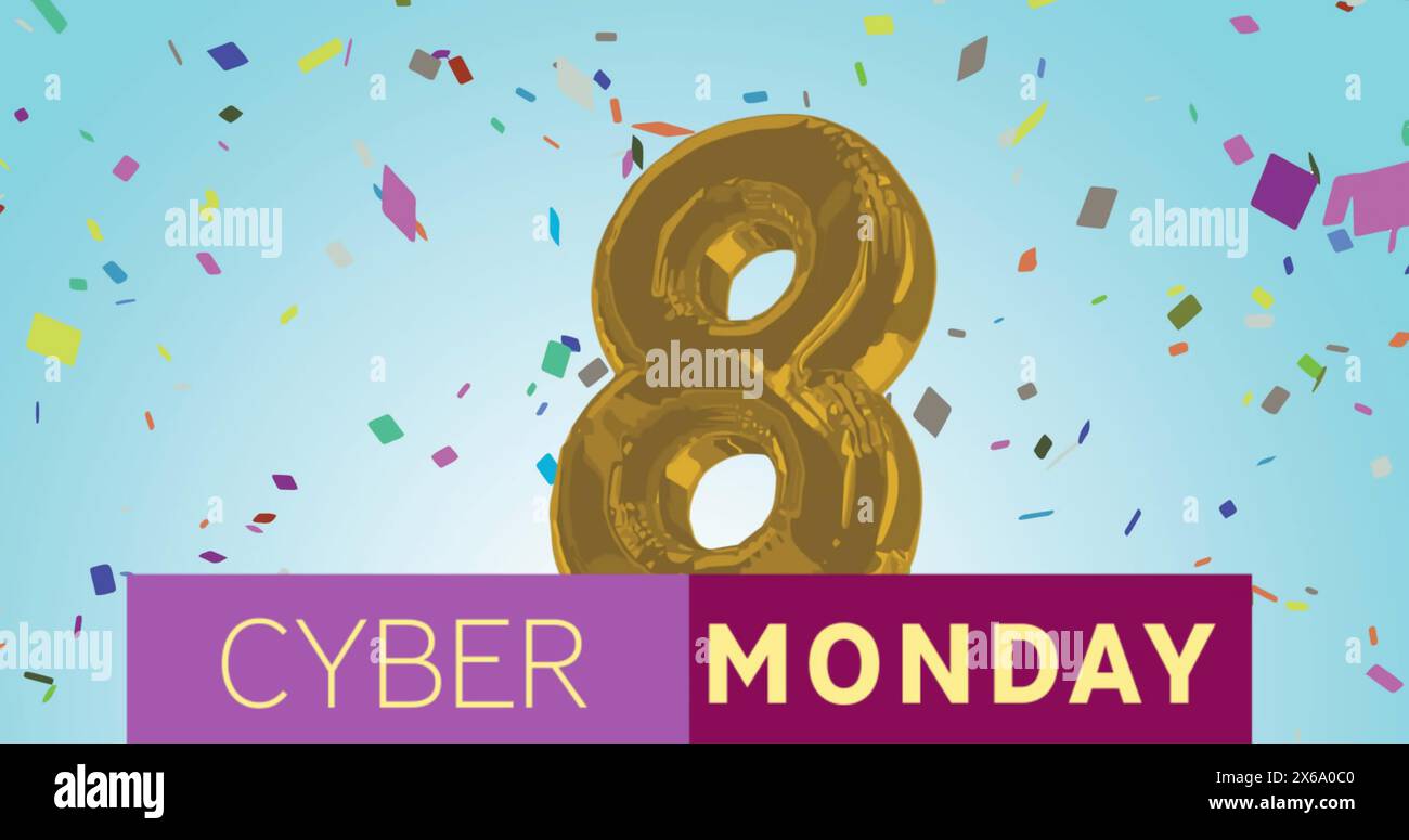 Image of numbers 1 to 10 and words cyber monday with confetti on blue ...