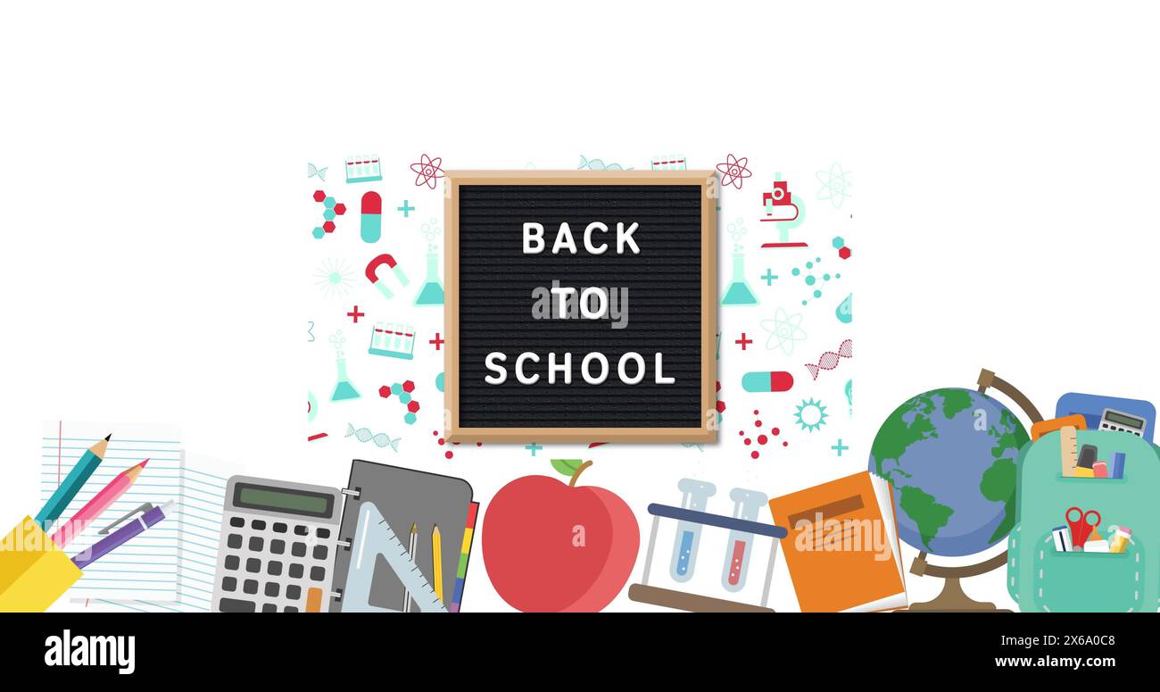 Back to school text on wooden slate against multiple school concept ...