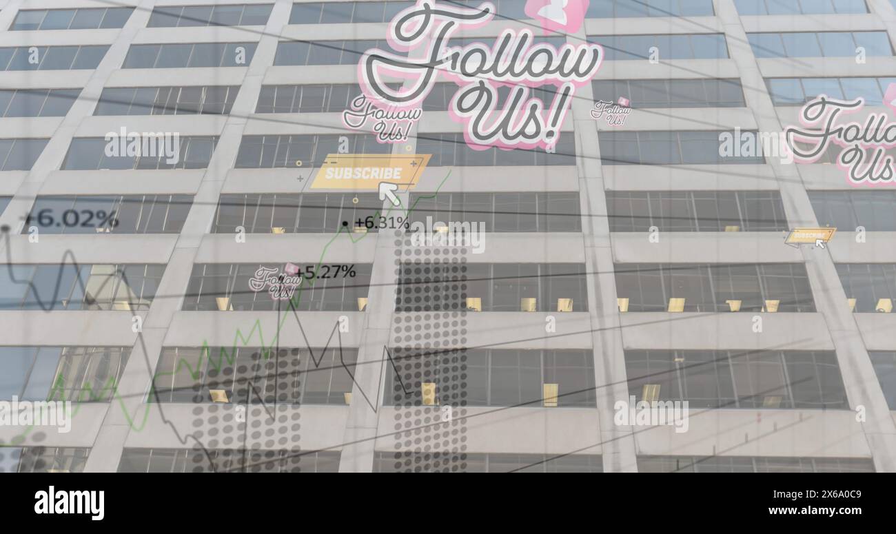 Image of follow us social media text and icons with data processing ...