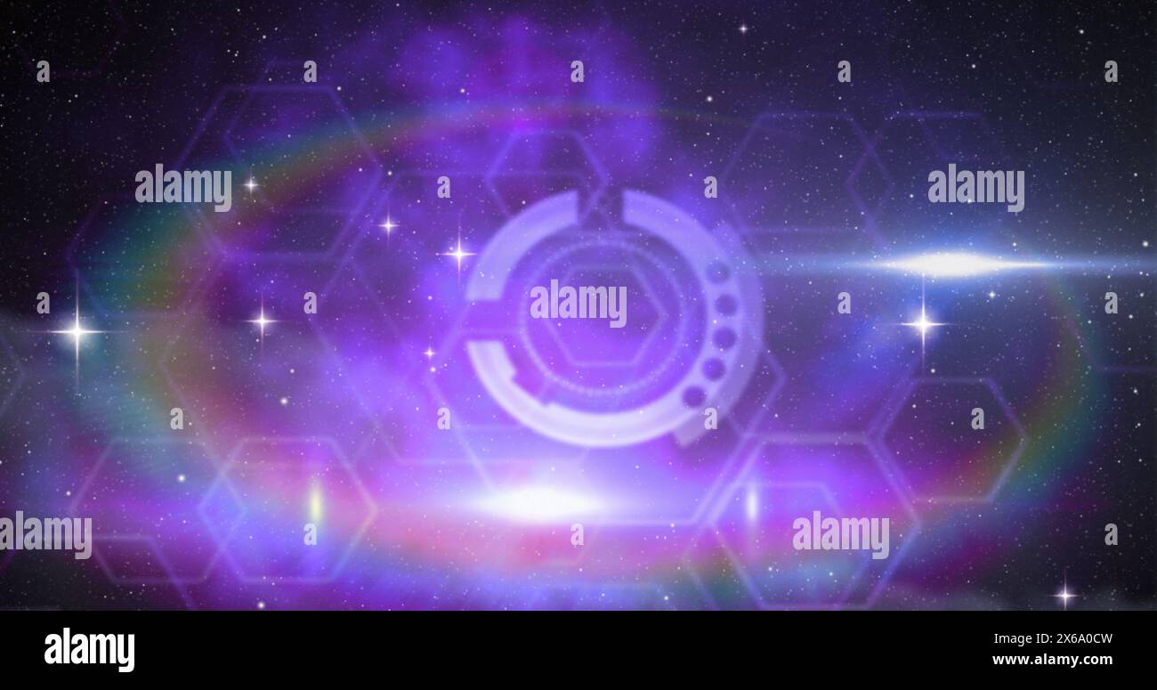 Image of scope glowing spots with lens flare on purple clouds of smoke ...