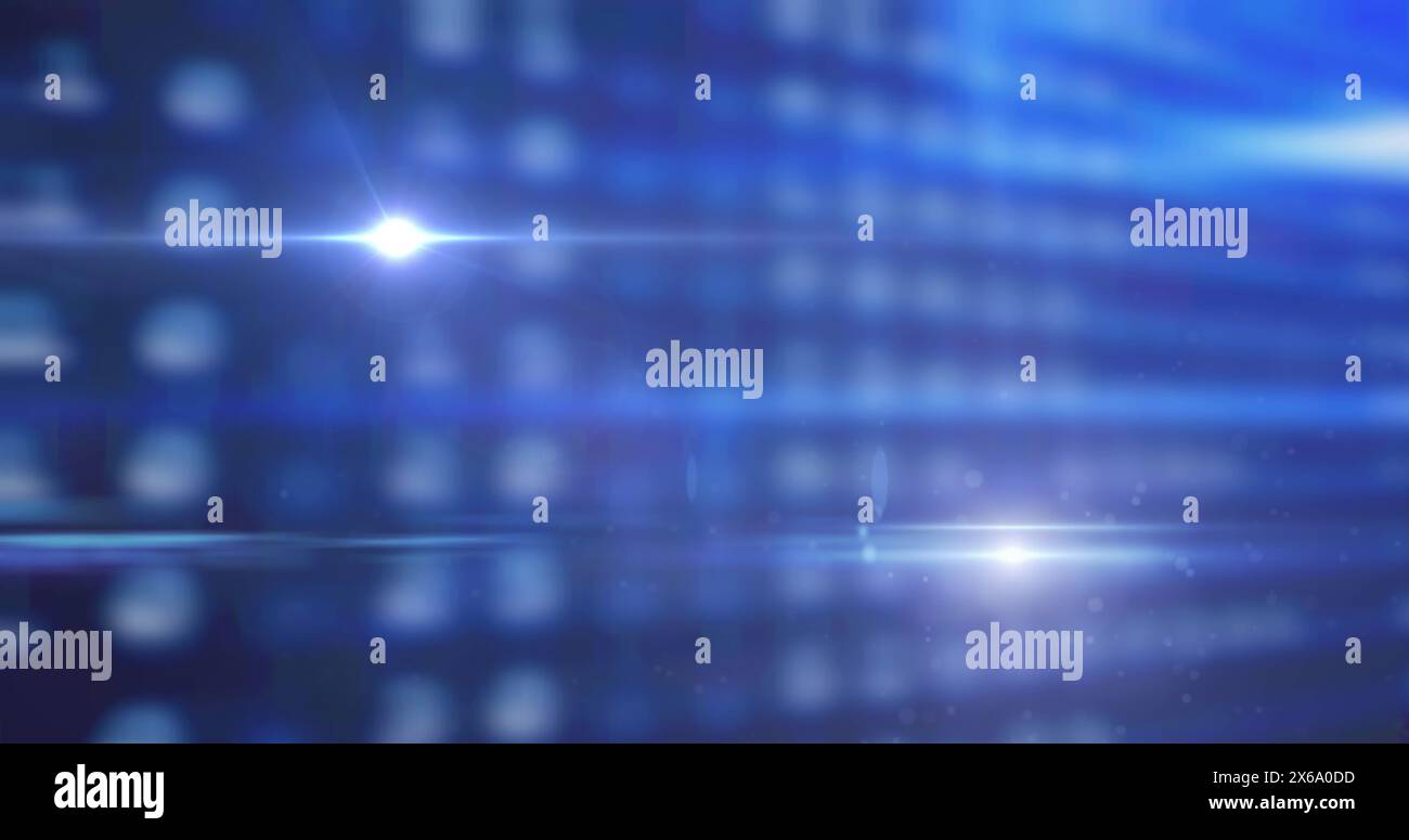 Image of glowing spot with lens flare and rows of white spots on blue ...