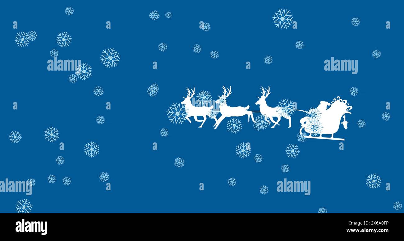 Santa sleigh reindeer animation over hi-res stock photography and ...
