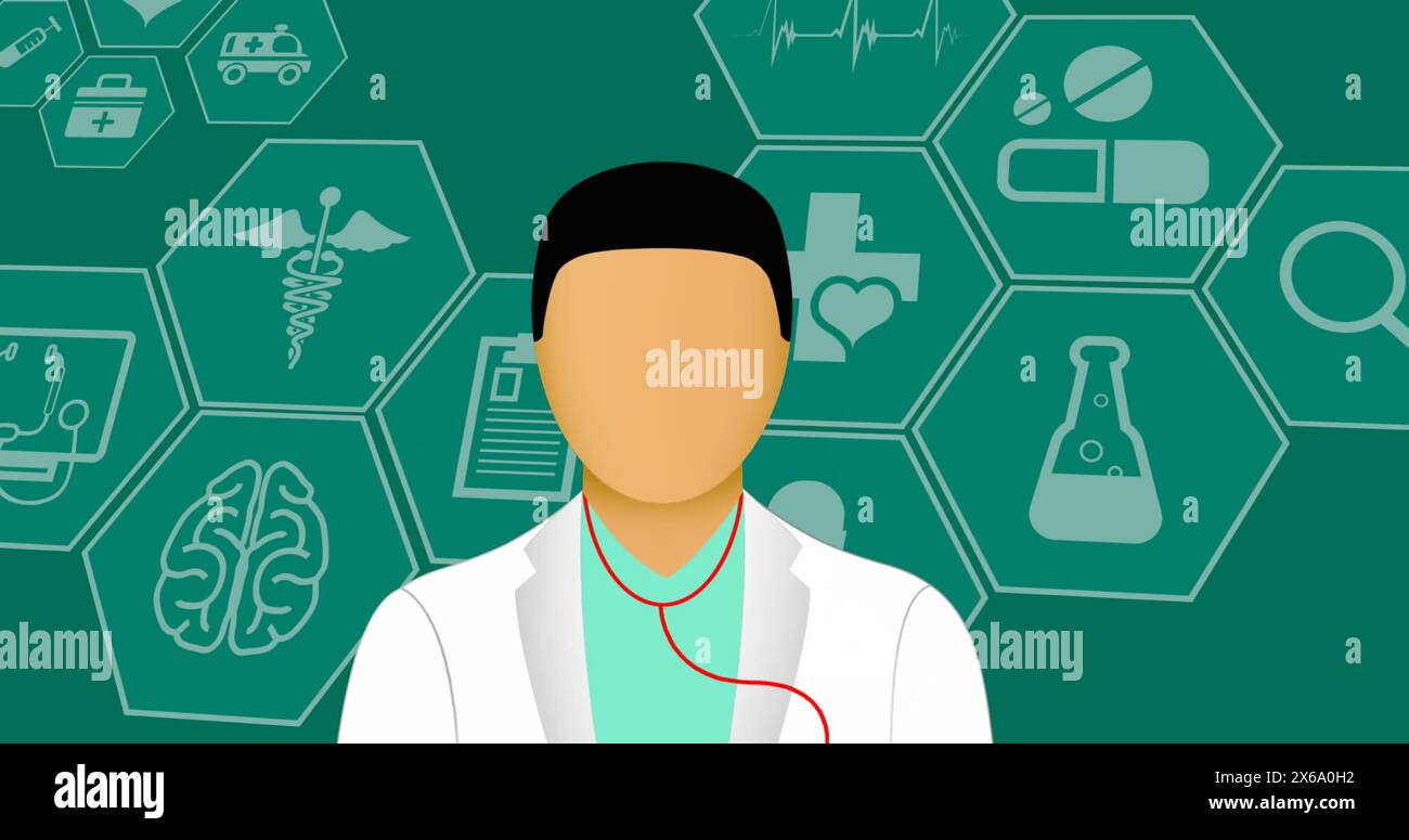 Digital image of male doctor icon and multiple medical icons against ...