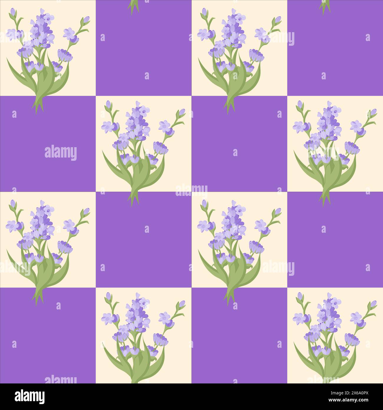 A sprig of lavender. Purple flower. Seamless pattern. Vector ...