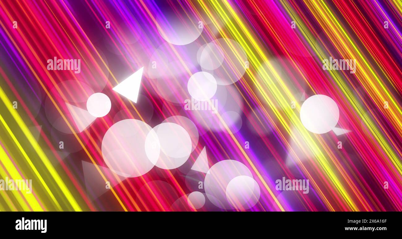 Image of moving shapes over colourful trails Stock Photo - Alamy