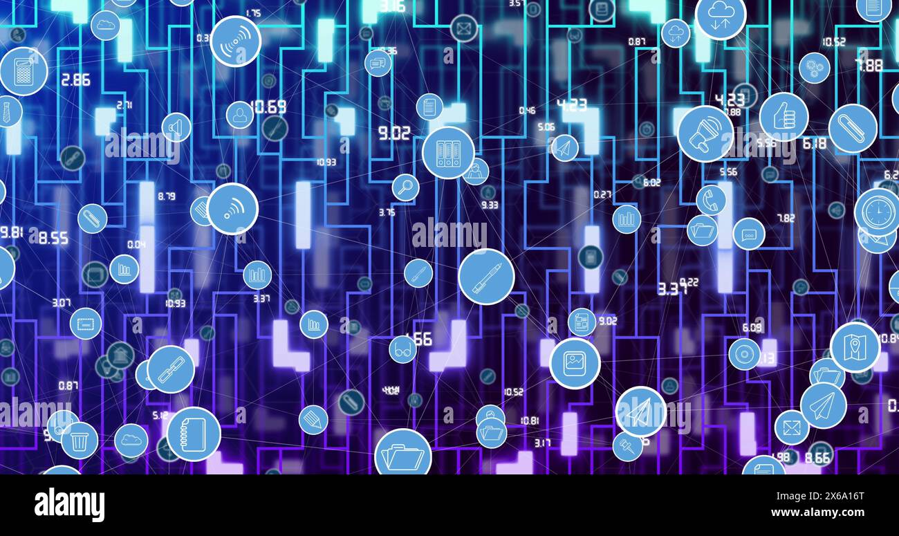 Image of media icons over shapes Stock Photo - Alamy