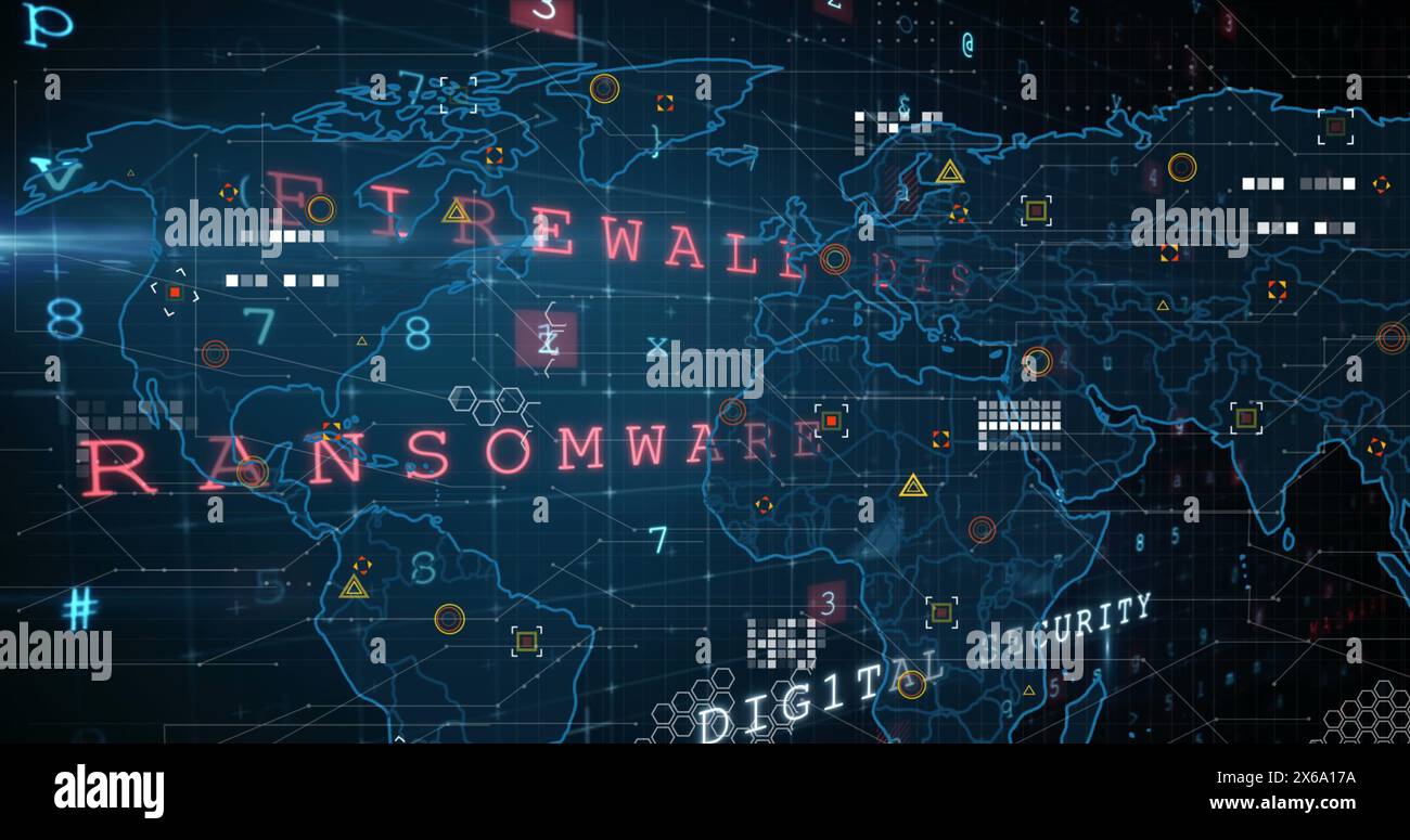 Image of cyberattack warning over world map Stock Photo - Alamy