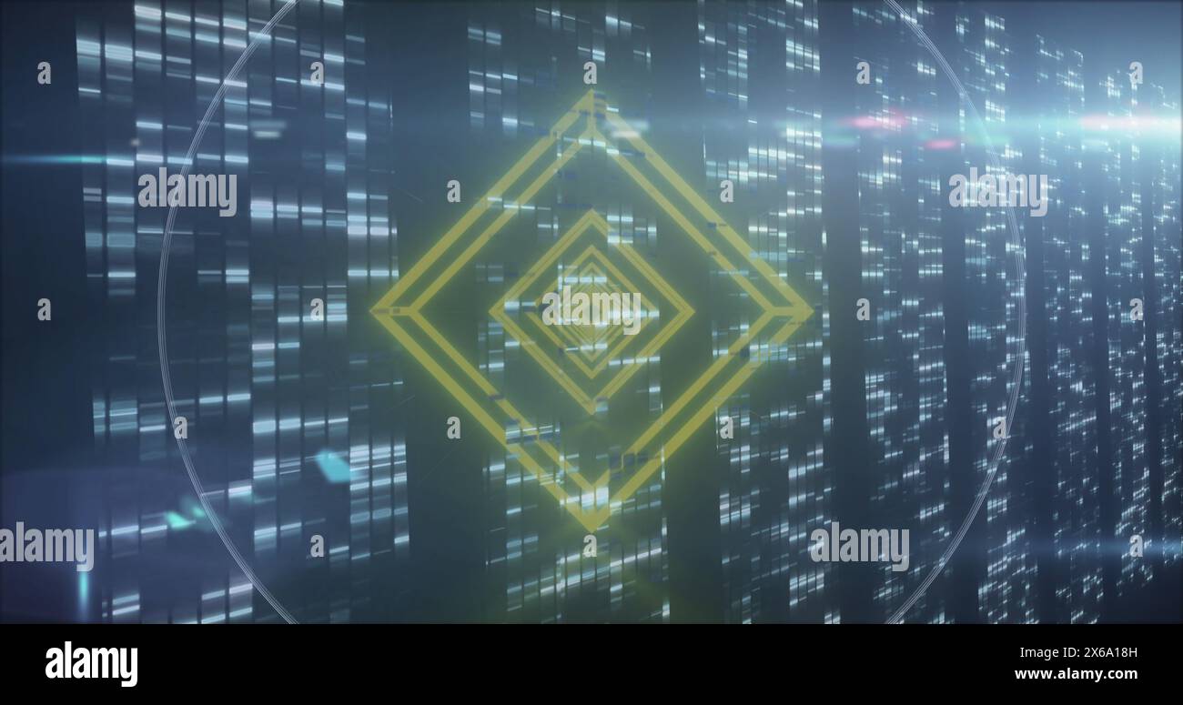 Image of shapes over moving columns on black background Stock Photo - Alamy