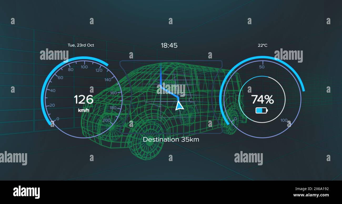 Image of network of connections with icons over scope scanning Stock ...