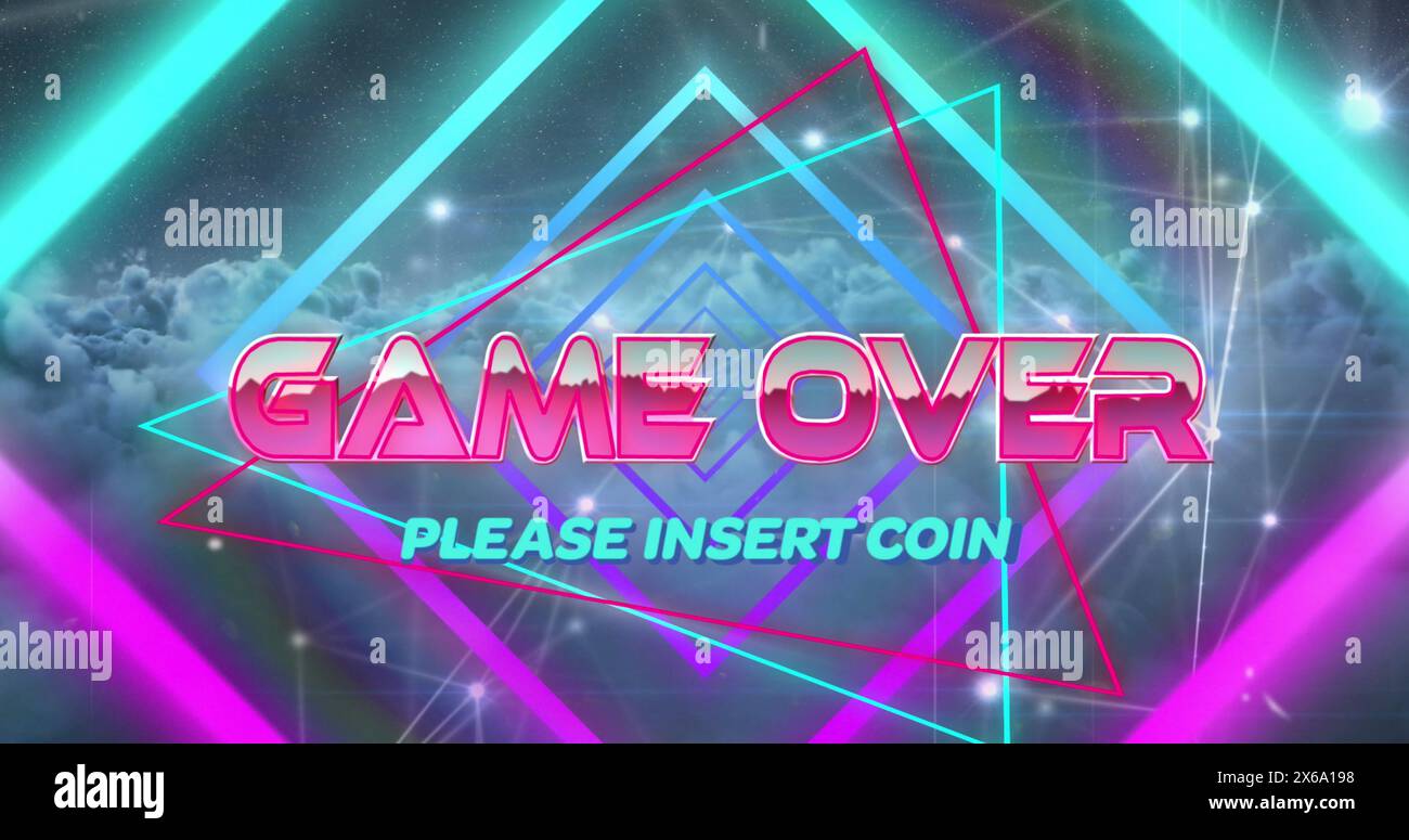 Image of game over text over moving red light trails Stock Photo - Alamy