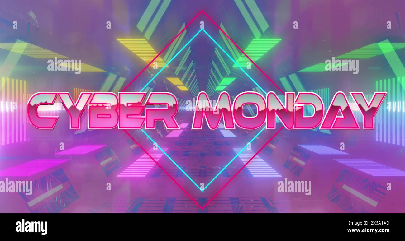Image of cyber monday banner over neon tunnel in seamless pattern Stock ...
