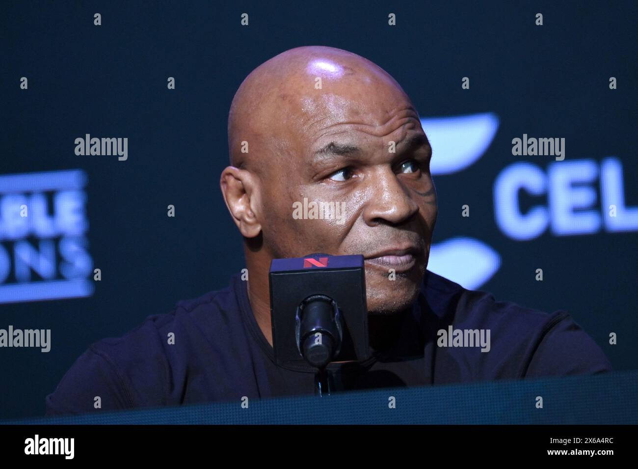 New York, USA. 13th May, 2024. Mike Tyson speaks onstage at the Apollo Theatre during the press ...