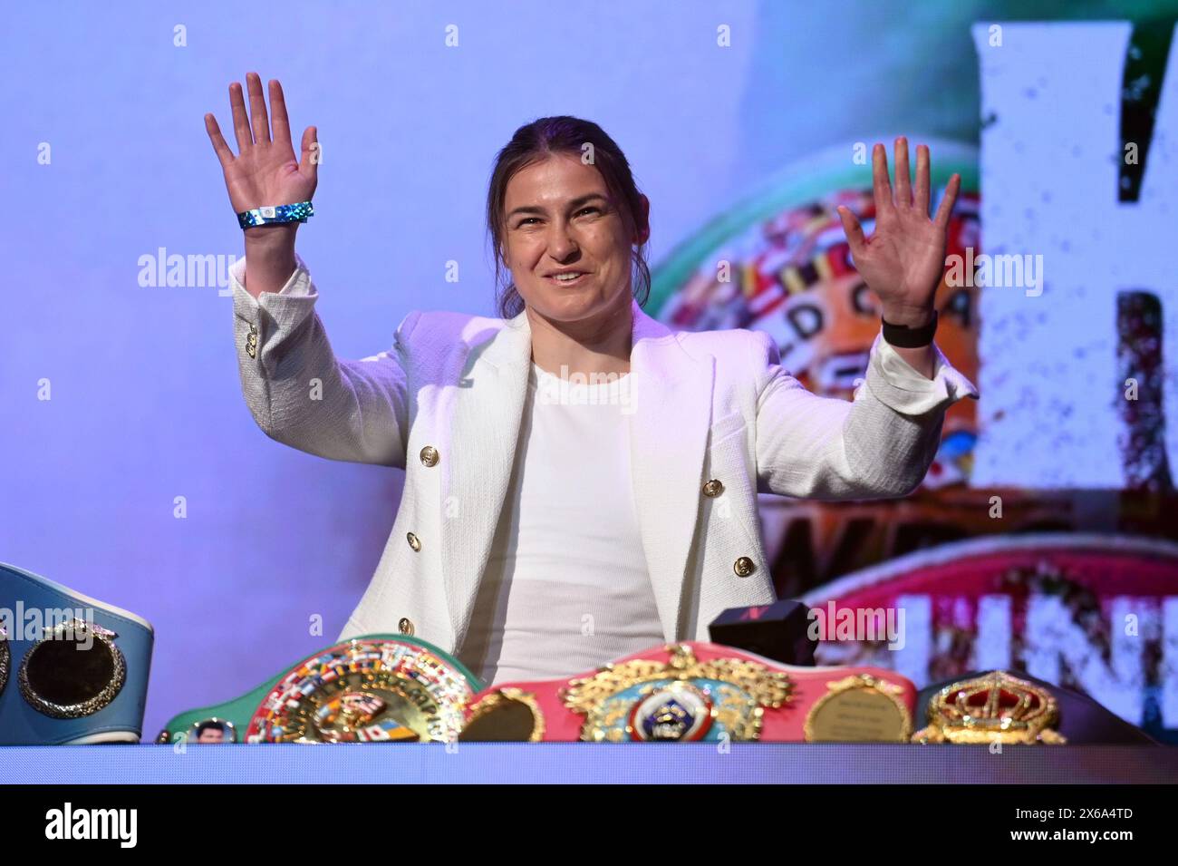 New York, USA. 13th May, 2024. Irish boxer Katie Taylor arrives onstage ...