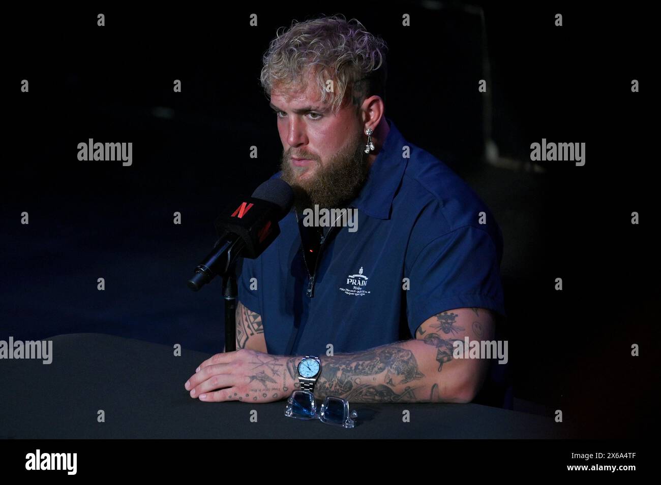 New York, USA. 13th May, 2024. Jake Paul speaks onstage at the Apollo ...