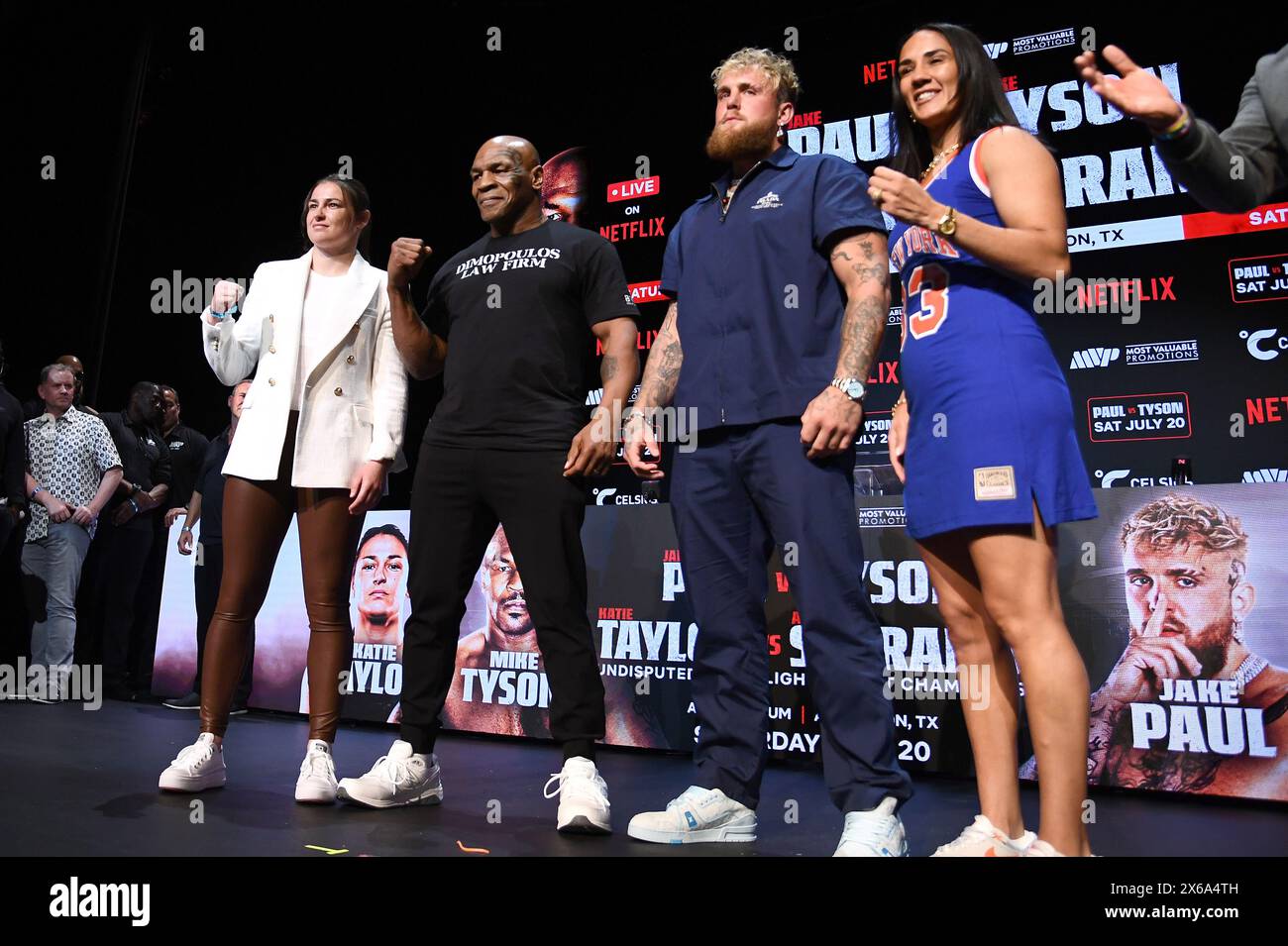 (L-R) Boxers Katie Taylor, Mike Tyson, Jake Paul and Amanda Serrano ...