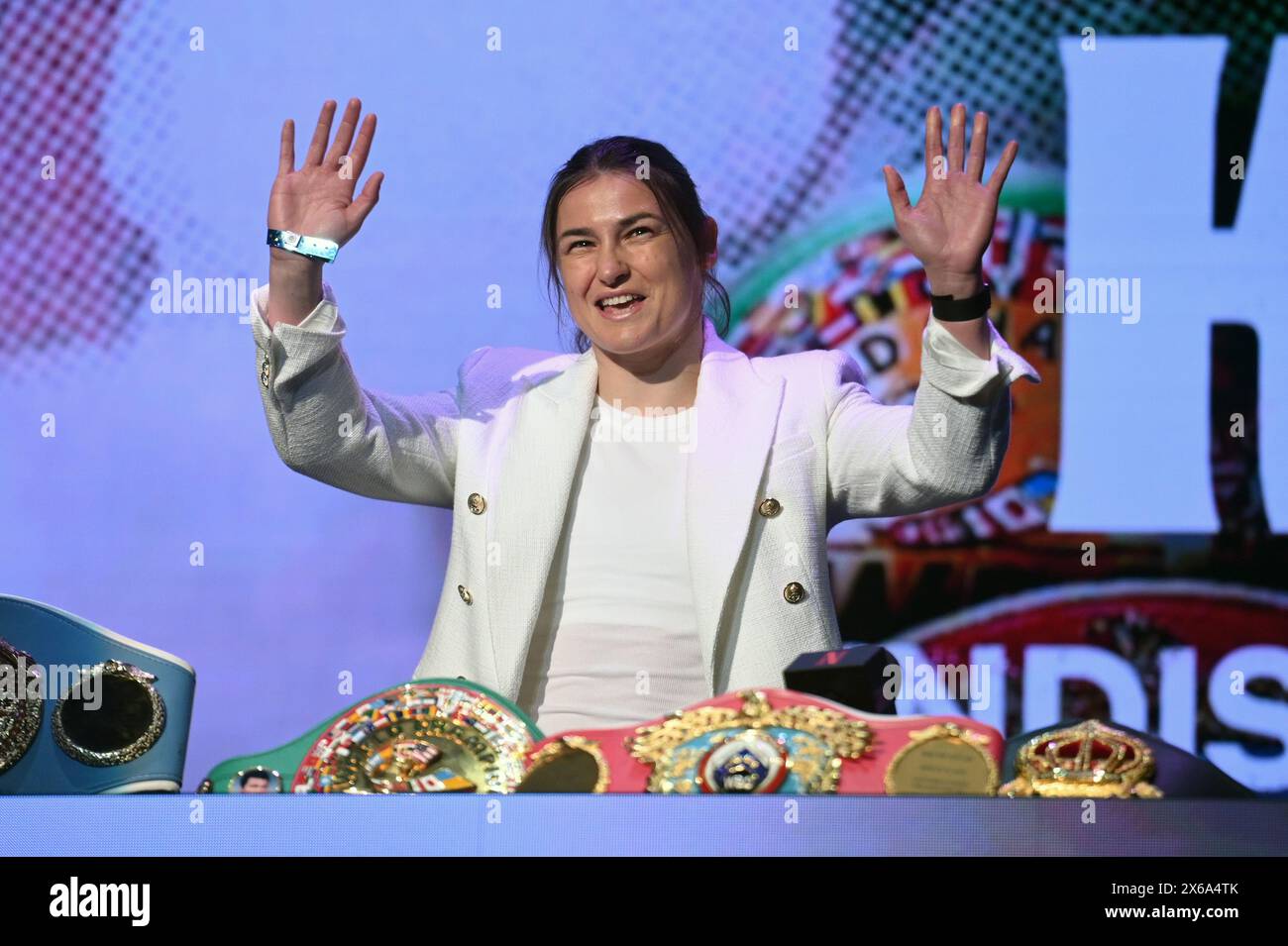 New York, USA. 13th May, 2024. Irish boxer Katie Taylor arrives onstage ...