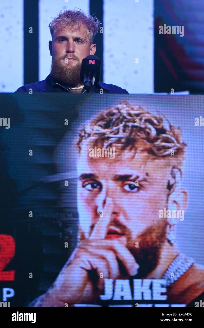 Jake Paul speaks onstage at the Apollo Theatre during the press ...