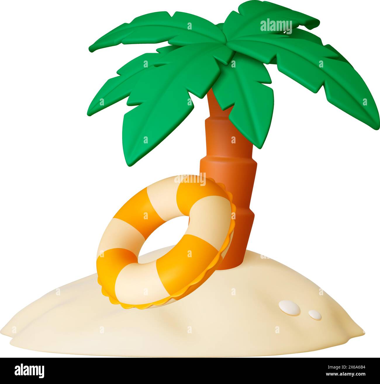 Palm tree and inflatable ring 3d concept. Render beach element, exotic ...