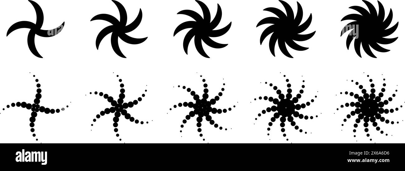 Different twist or swirl element set. Black twirl and rotating line ...