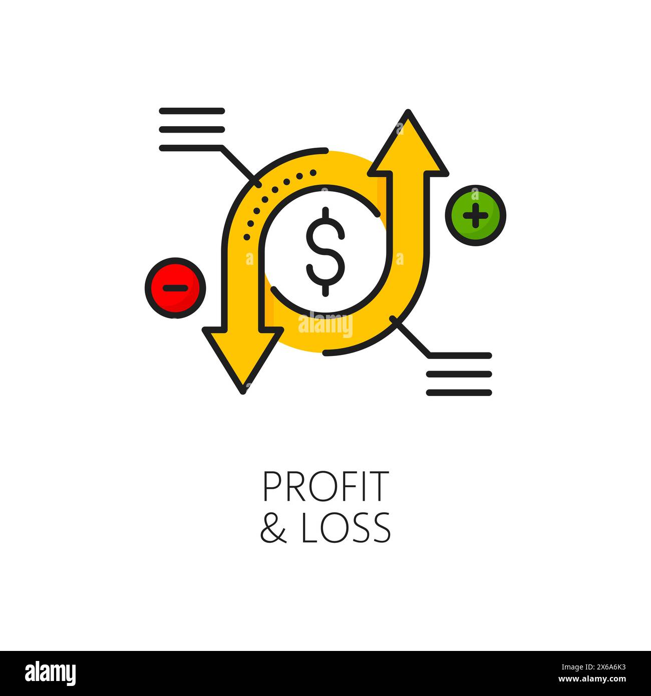 Profit and loss color line icon features rotating circular arrows ...