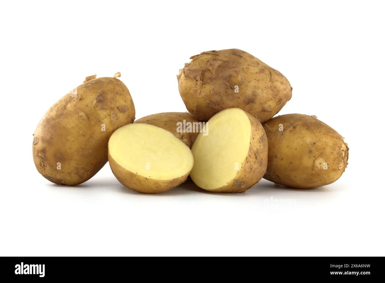 Group of fresh early potatoes, with a light brown skin and dark brown ...