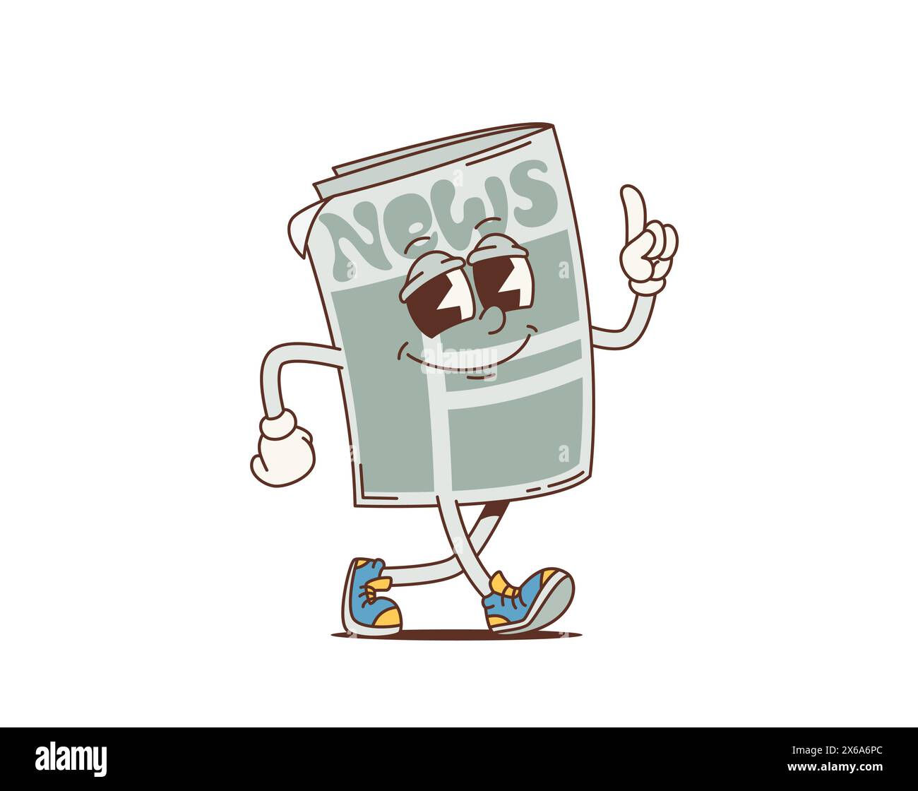 Cartoon retro newspaper groovy character with happy smiling face ...
