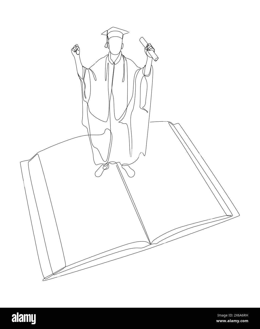 One continuous line of Book with college graduate, university student ...