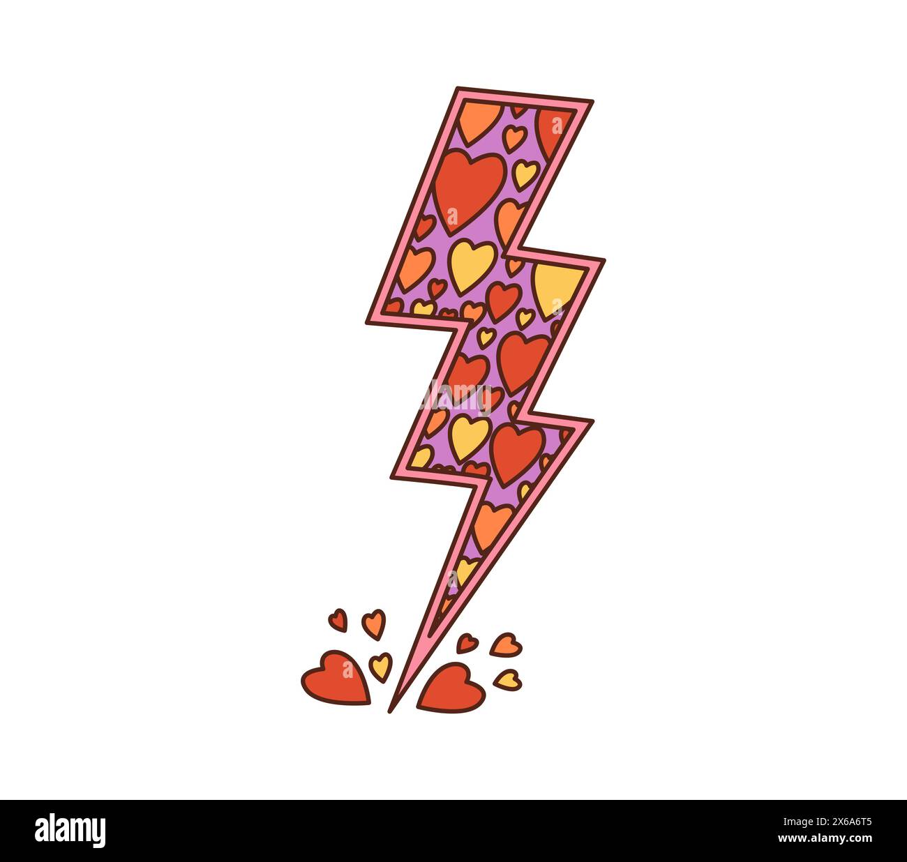 Cartoon retro groovy hippie love thunderbolt lightning, Valentines day ...