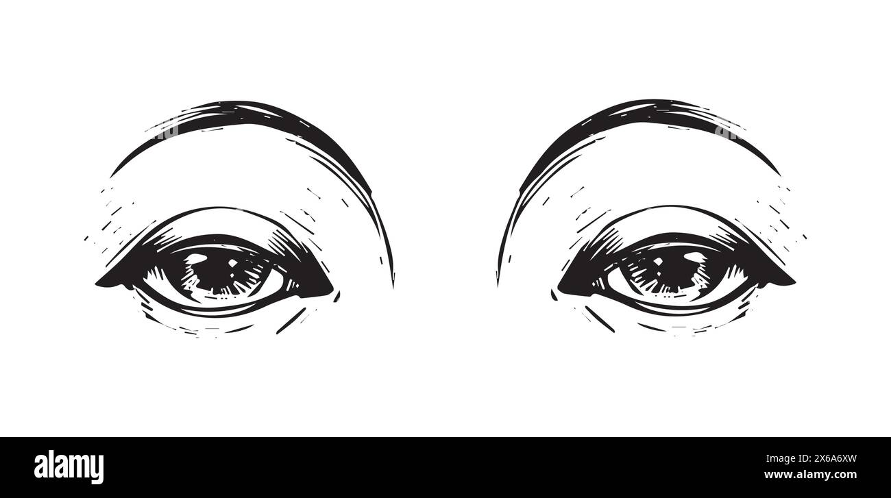Women s eyes engraving, vintage drawing. Vector outline hand drawing ...