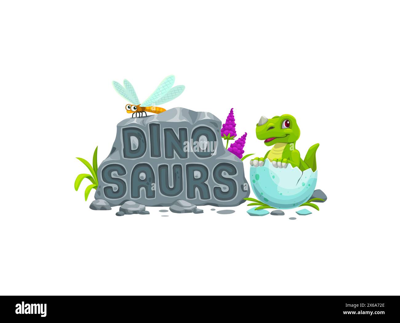 Cartoon dino kid in egg shell, funny baby dinosaur hatching from egg ...