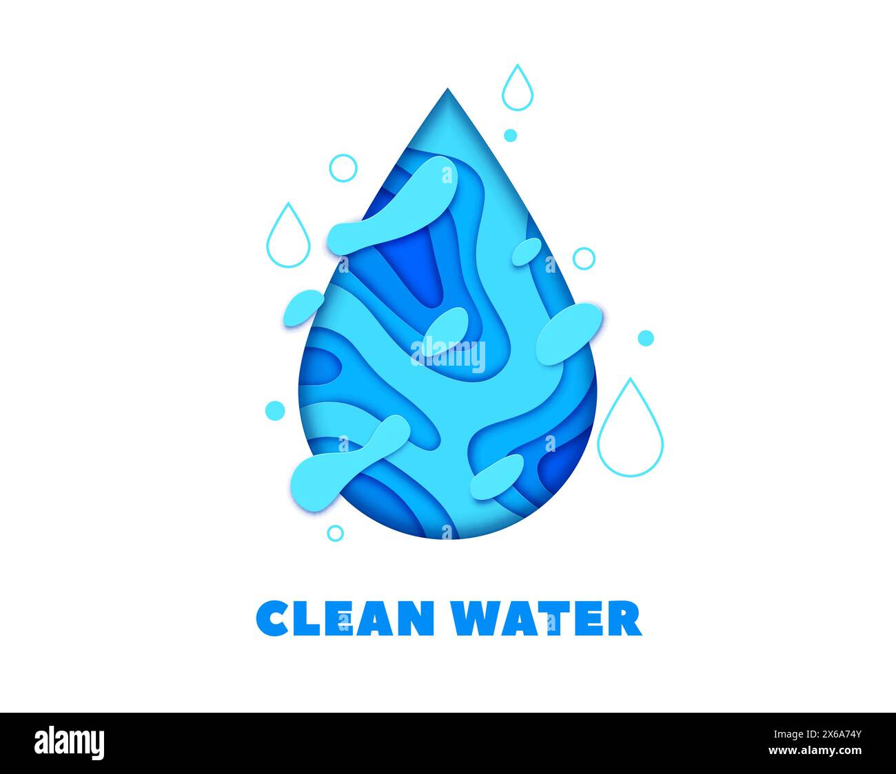 Clean water environment concept icon of blue drop in paper cut, vector ...