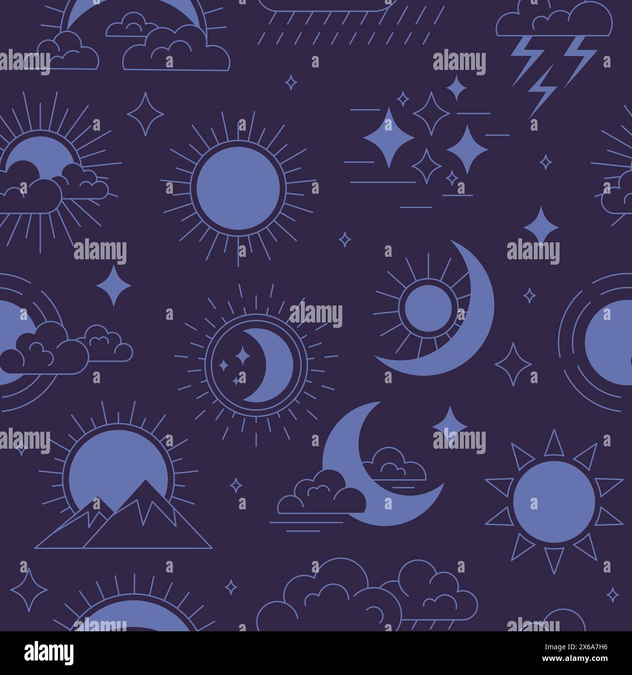 Night pattern moon sun and stars stylized pictures for seamless ...