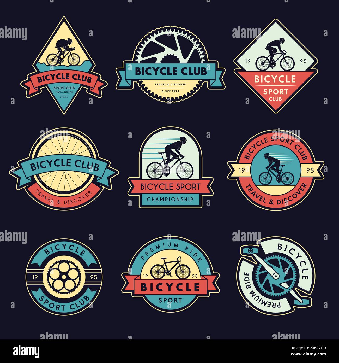 Bicycle badges. Set emblem for bike cycling recent vector gears wheels ...