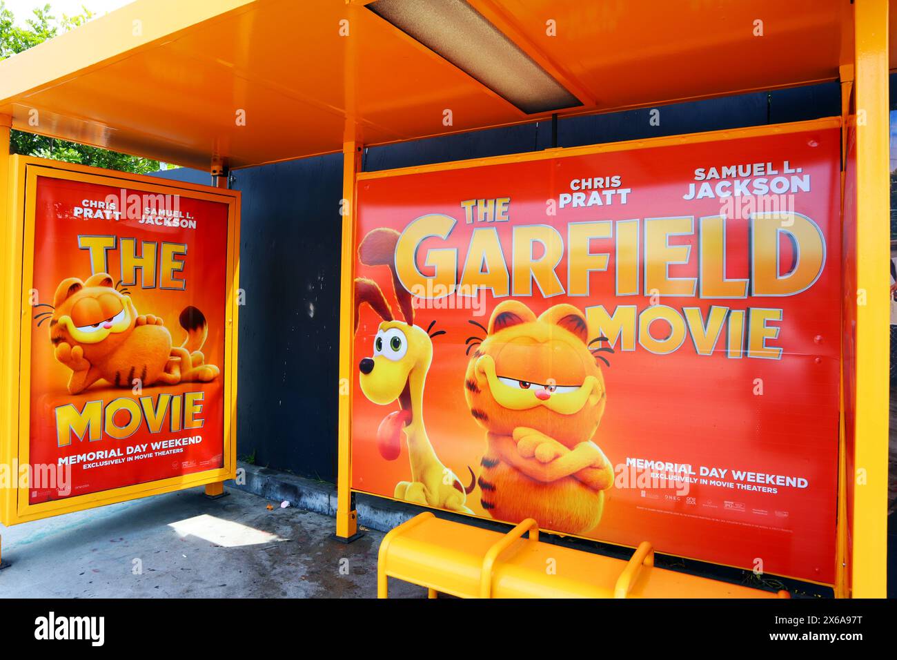 Los Angeles, California – May 13, 2024: Metro Bus Stop with graphic of ...